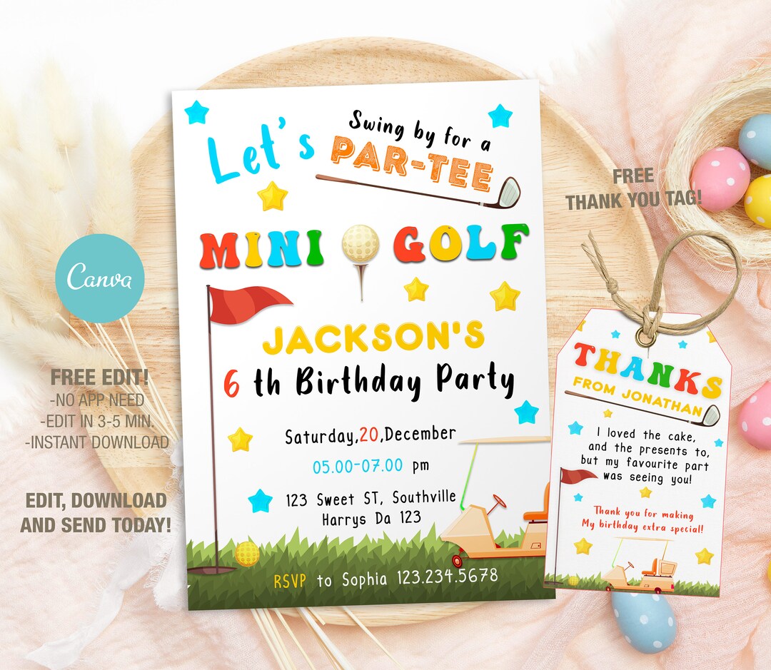 Editable Mini Golf Birthday Invitation Template, Printable Birthday ...