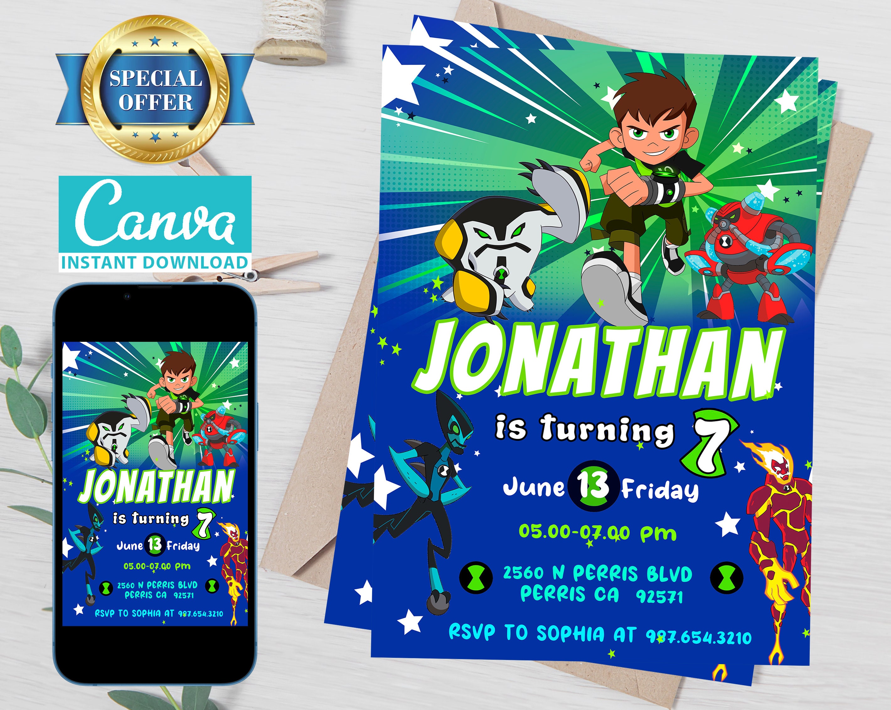 Editable Ben 10 Birthday Invitation Template, Printable Ben10 Birthday ...
