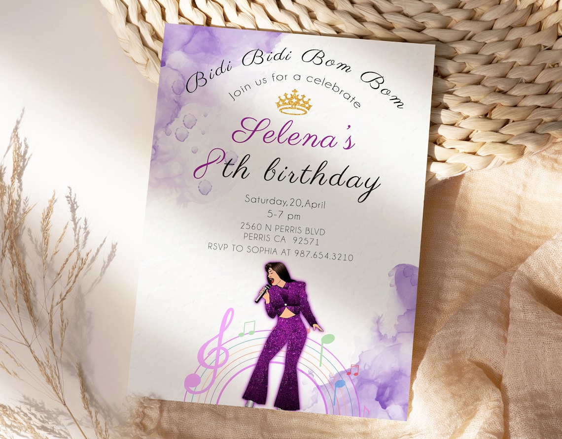 Editable Selena Birthday Invitation Template, Printable Birthday Party ...