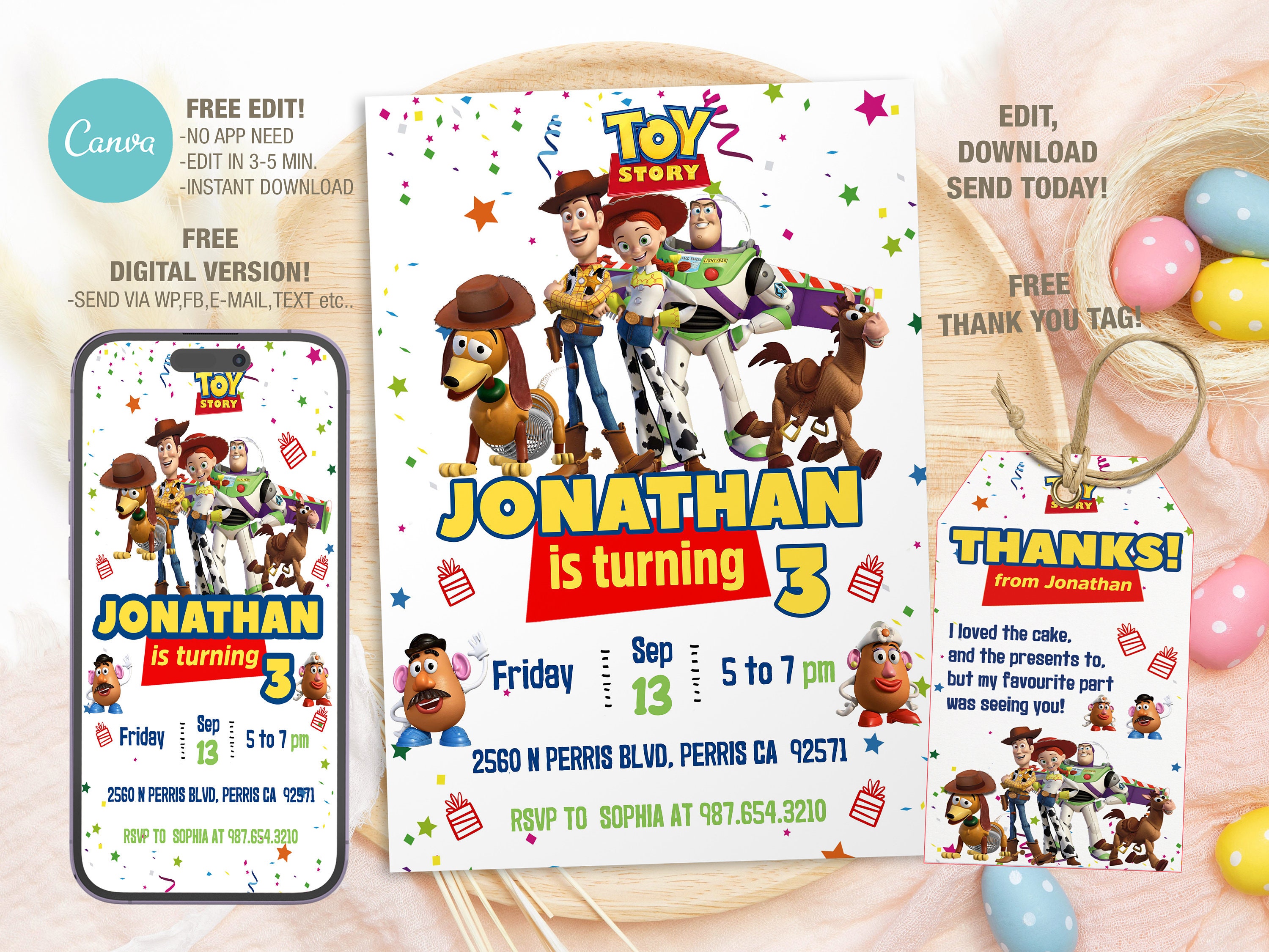 Plantilla de invitación de cumpleaños de Toy Story editable para niños ...