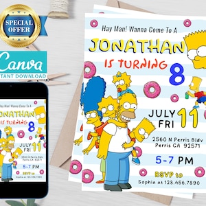 Editable Simpsons Birthday Invitation Template, Printable Birthday ...