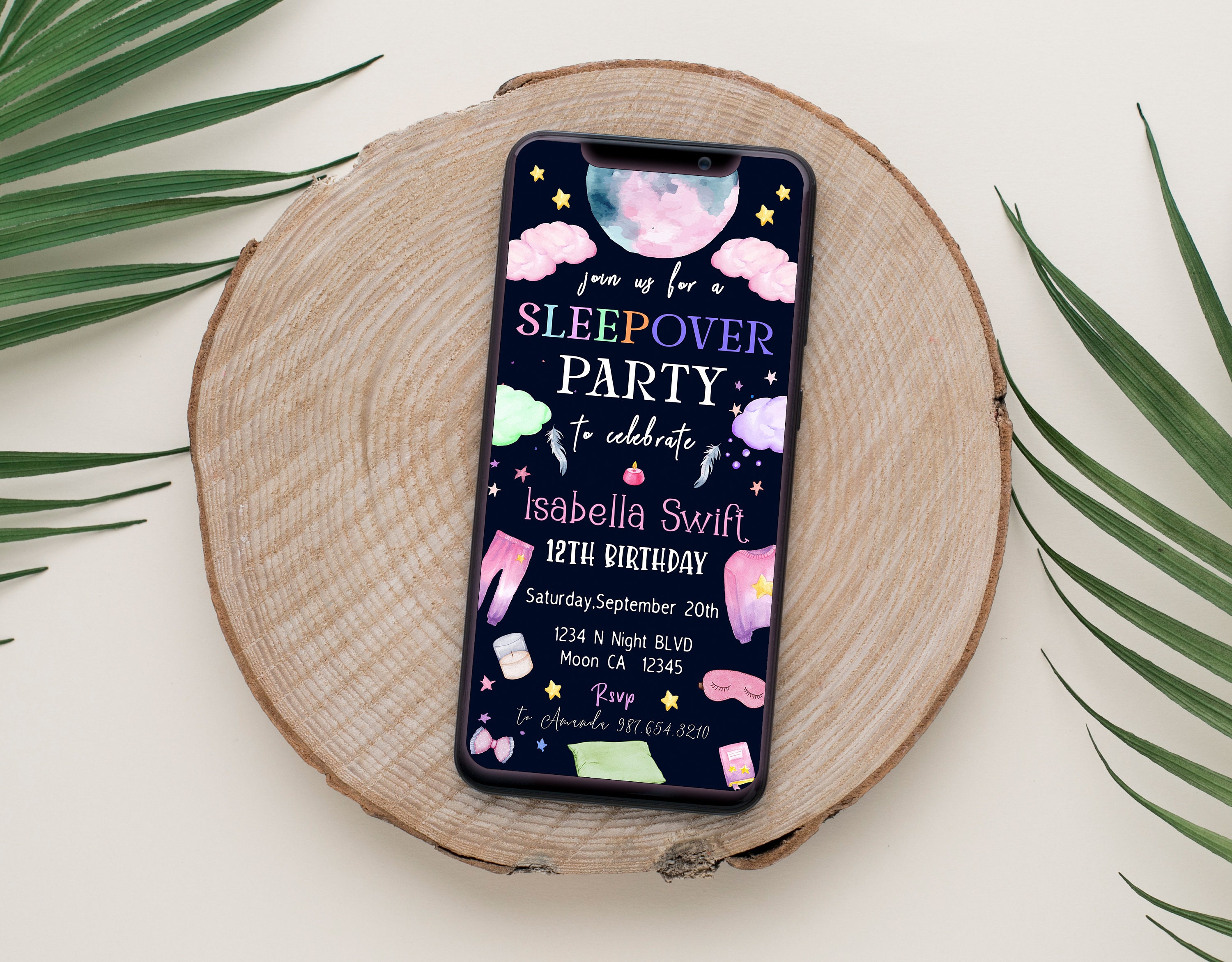 Editable Sleepover Mobile Birthday Invitation Template, Birthday ...