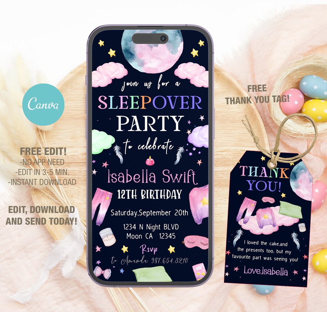 Editable Sleepover Mobile Birthday Invitation Template, Birthday ...