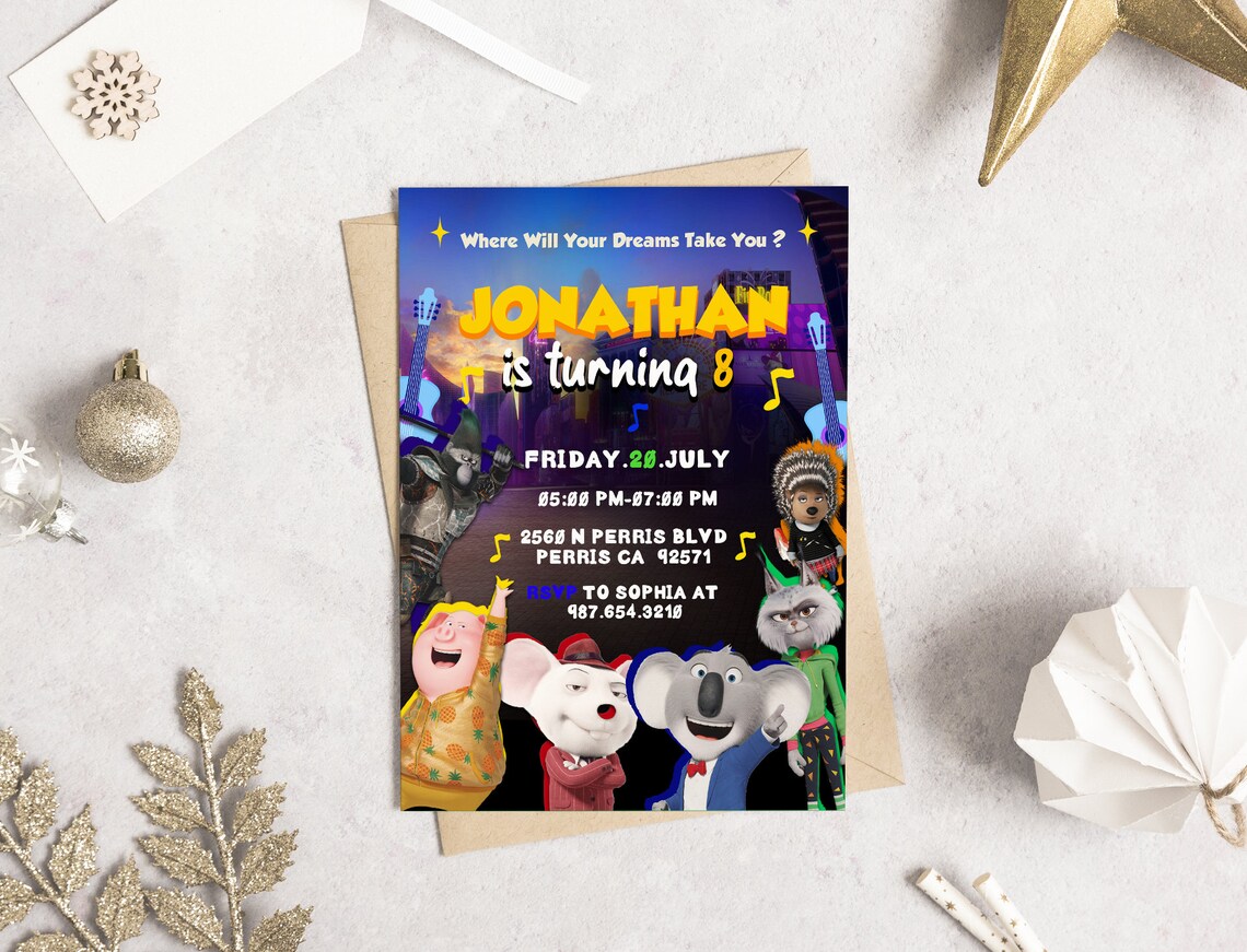 Sing 2 Birthday Invitation Template, Printable Bday Party Invite ...