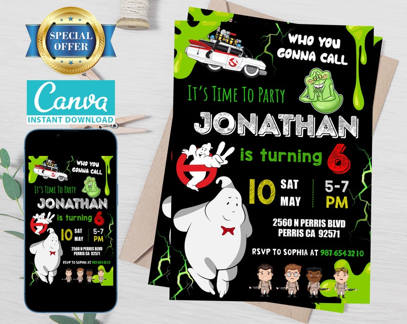 Editable Ghostbusters Birthday Invitation Template, Printable Birthday ...