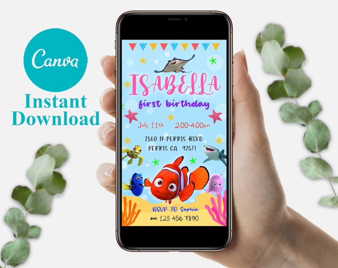Editable Mobile Finding Nemo Birthday Invitation Template, Birthday ...