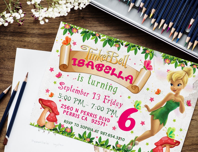 Plantilla editable de invitación de cumpleaños de Tinkerbell ...