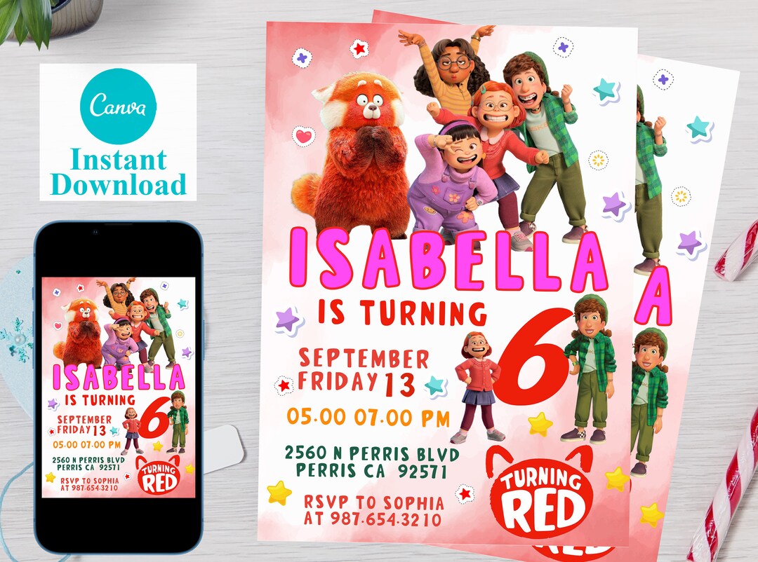 Editable Turning Red Birthday Invitation Template, Printable Birthday ...