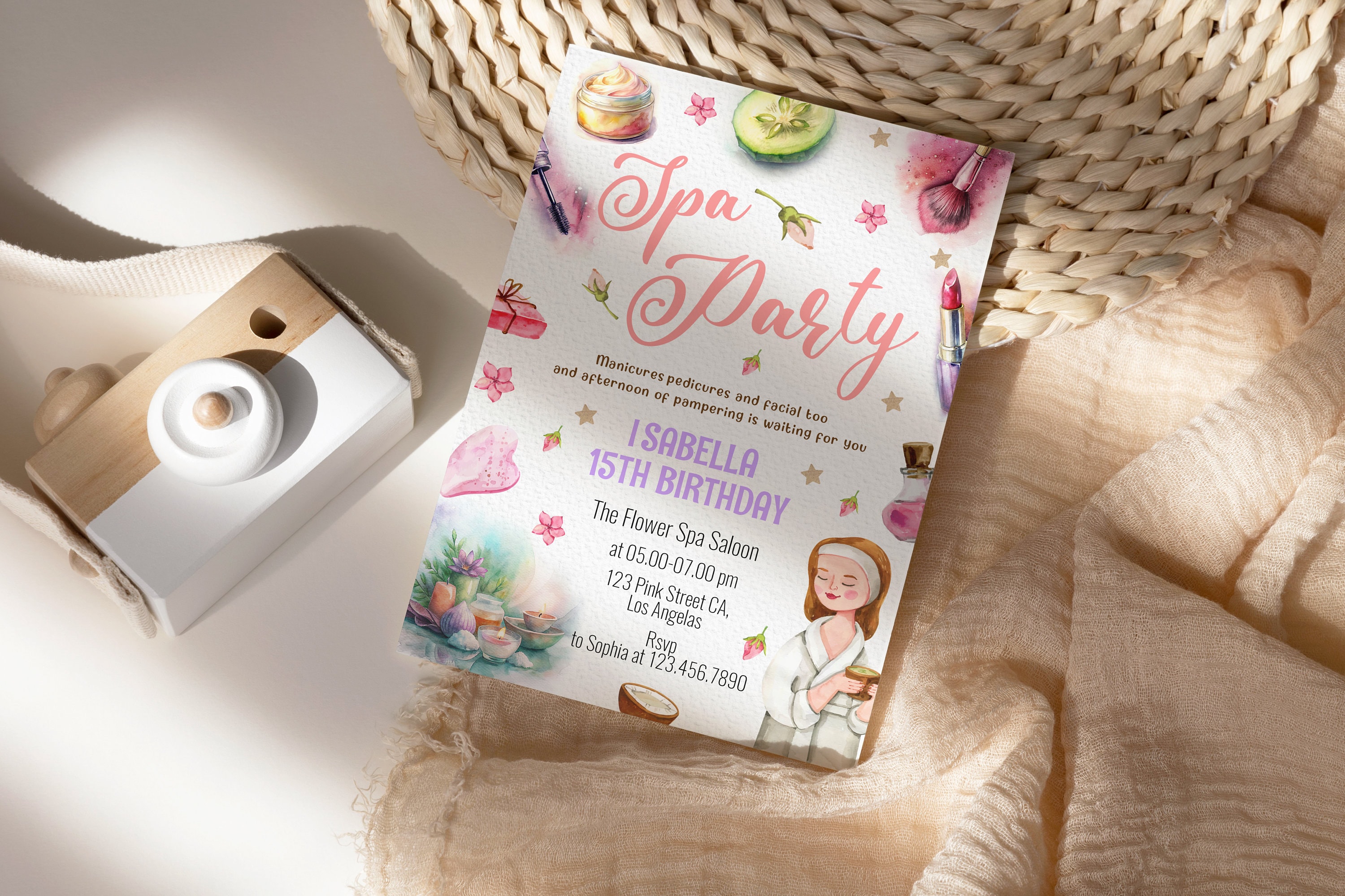 Editable Spa Party Birthday Invitation Template, Printable Birthday ...