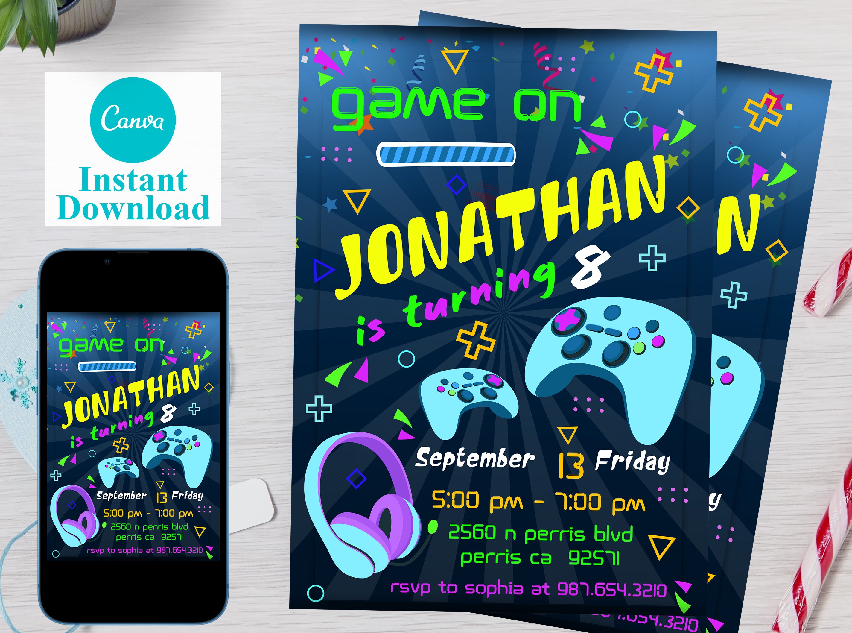 Game Controller Birthday Invitation, Printable Gamer Birthday Party ...