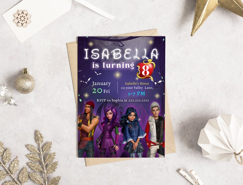 Editable Descendants Birthday Invitation Template, Printable Birthday ...