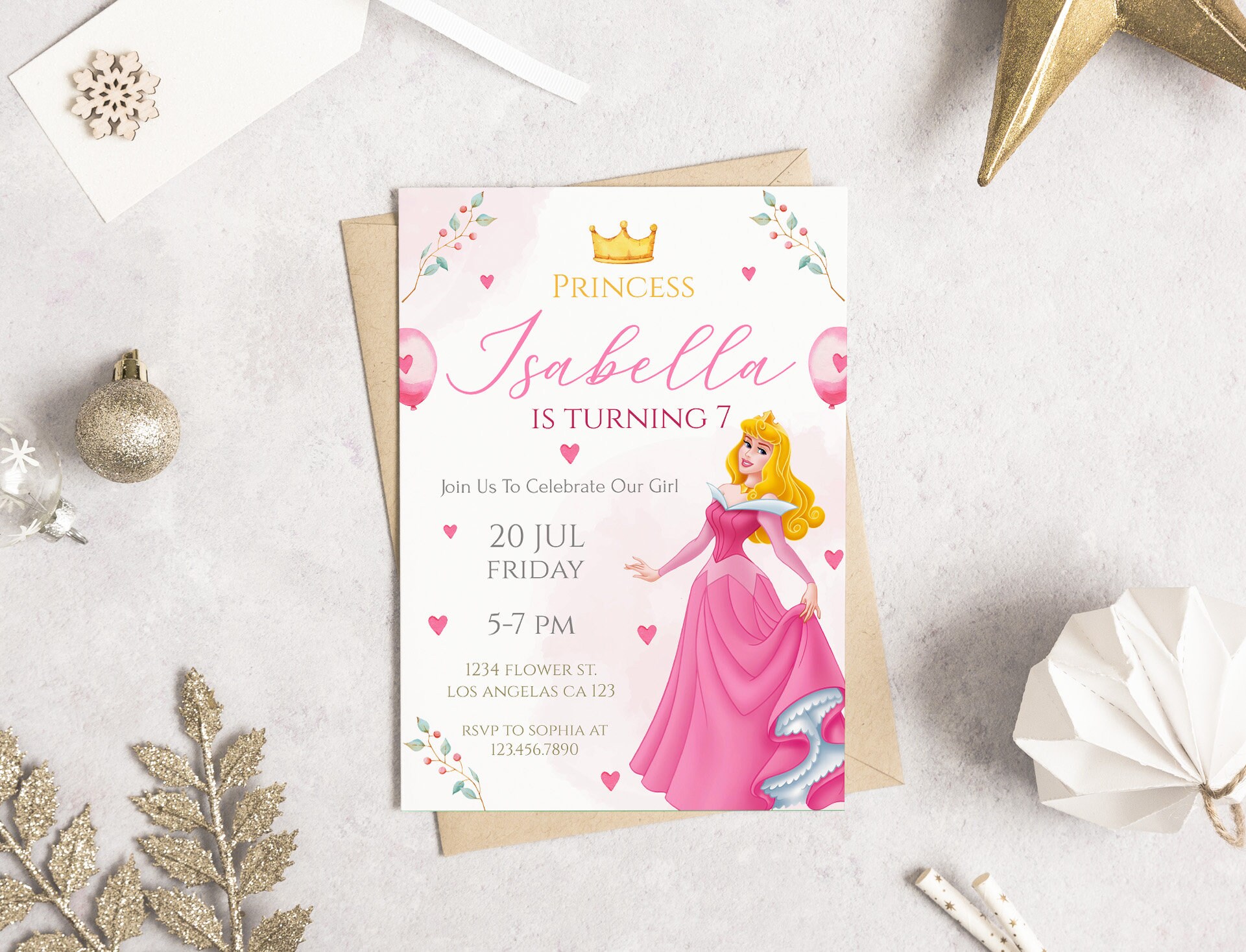 Editable Princess Aurora Birthday Invitation Template, Printable ...