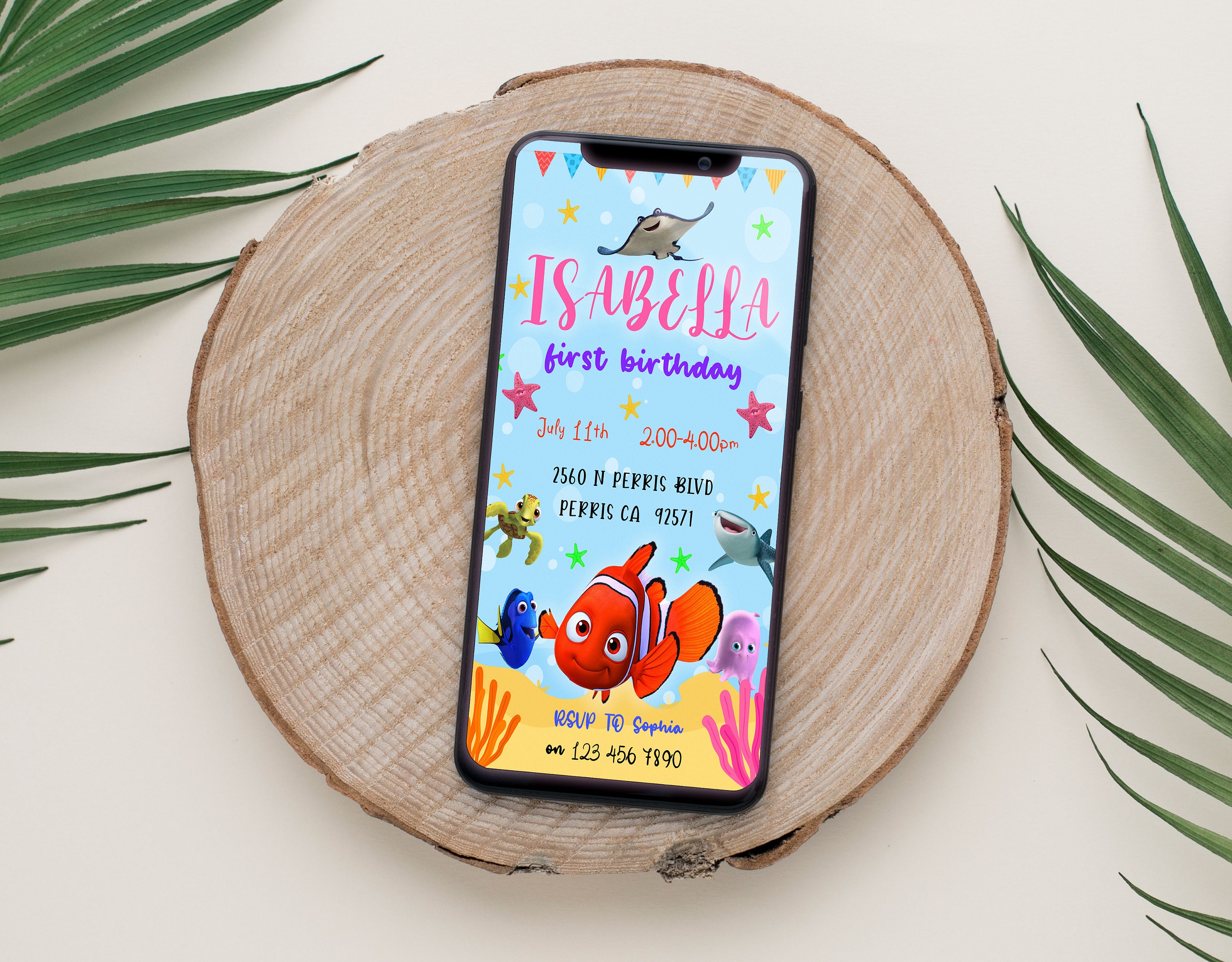 Editable Mobile Finding Nemo Birthday Invitation Template, Birthday ...