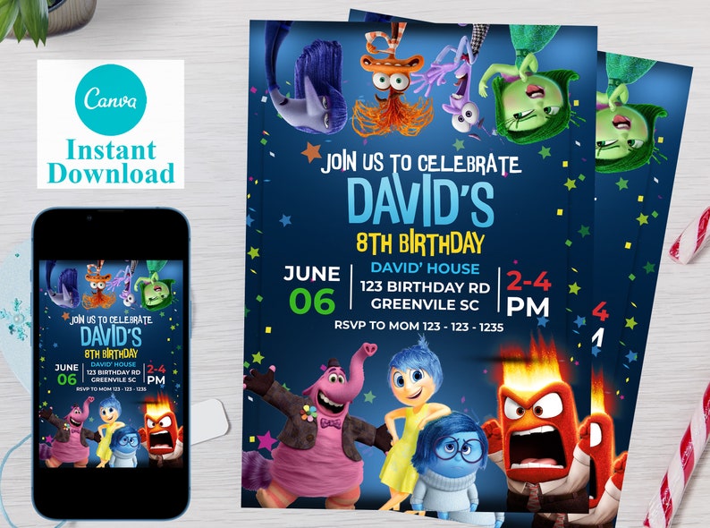 Editable Inside Out 2 Birthday Invitation Template (digital) - Etsy