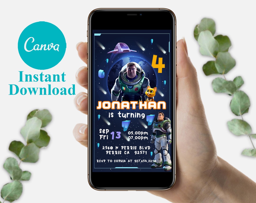 Editable Buzz Lightyear Mobile Birthday Invitation Template, Birthday ...