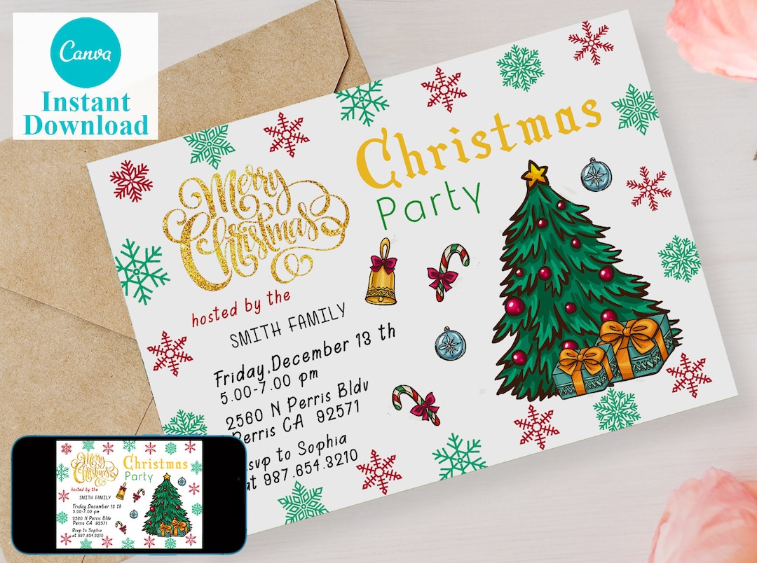 Editable Christmas Invitation Template, Printable Christmas Party ...