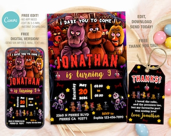 Editable Five Nights at Freddys Birthday Invitation Template, Printable ...