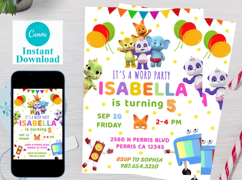Editable Word Party Birthday Invitation Template, Printable Birthday ...