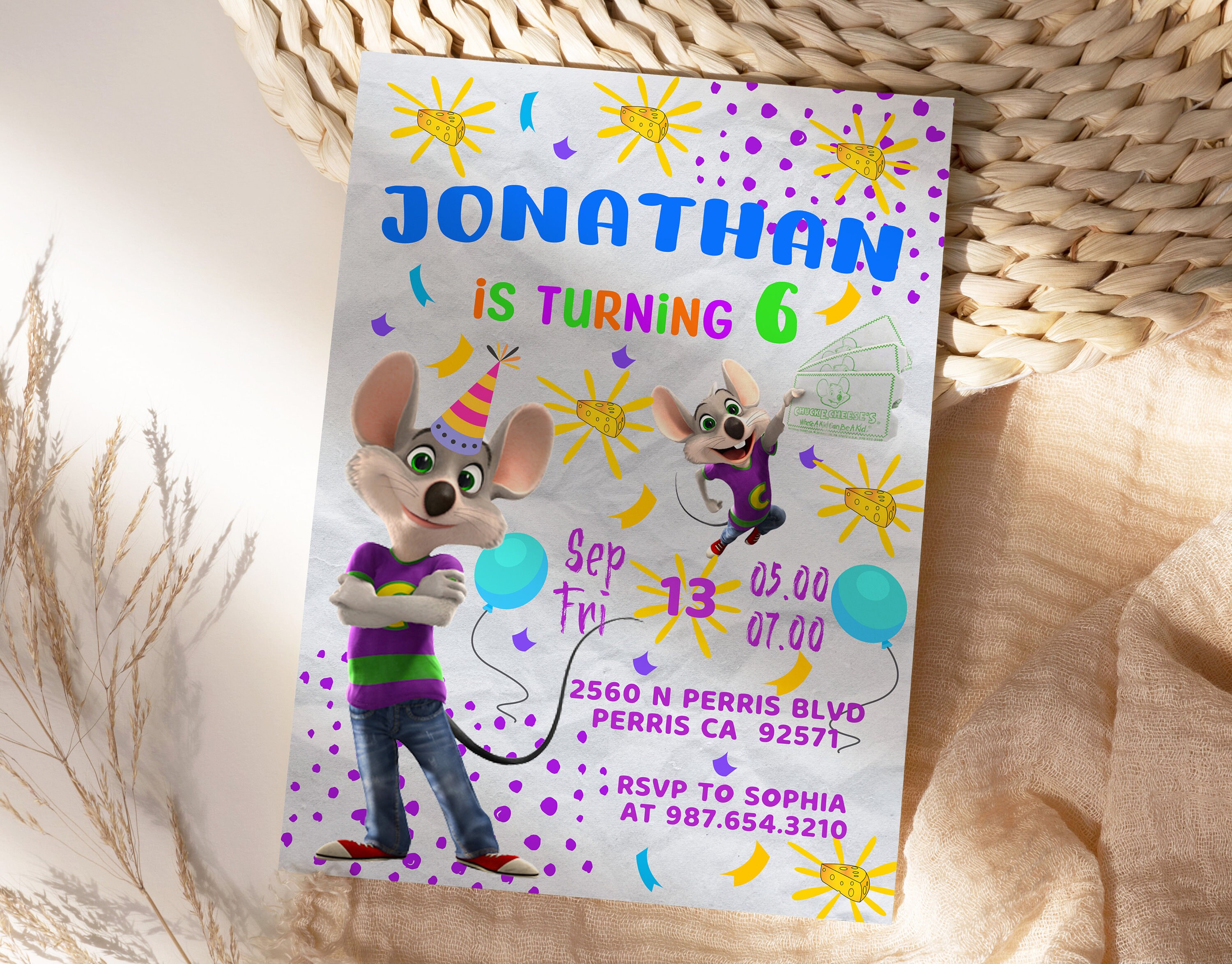Editable Chuck E. Cheese Birthday Invitation Template (digital) - Etsy