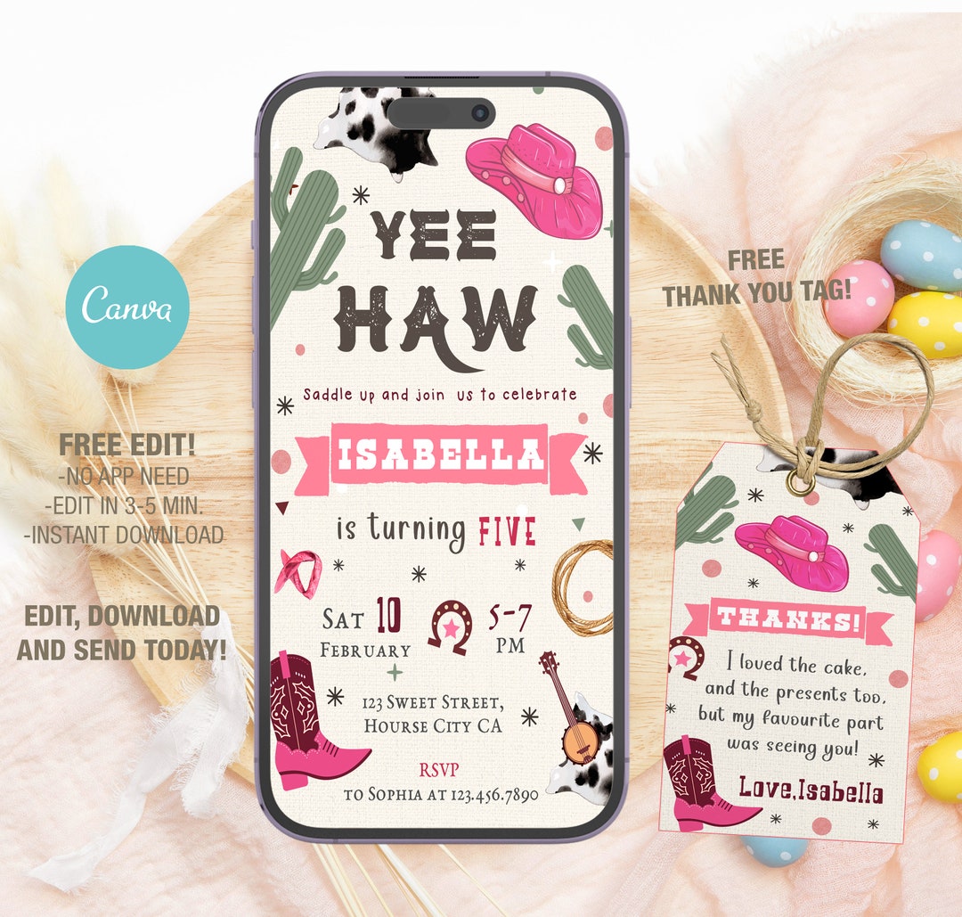 Editable Space Cowgirl Mobile Birthday Invitation Template, Birthday ...