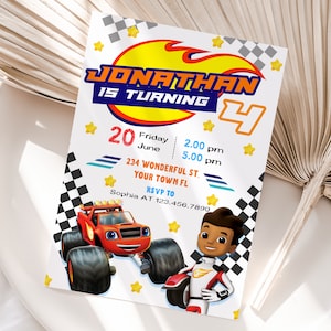 Editable Blaze and the Monster Machines Birthday Invitation Template ...