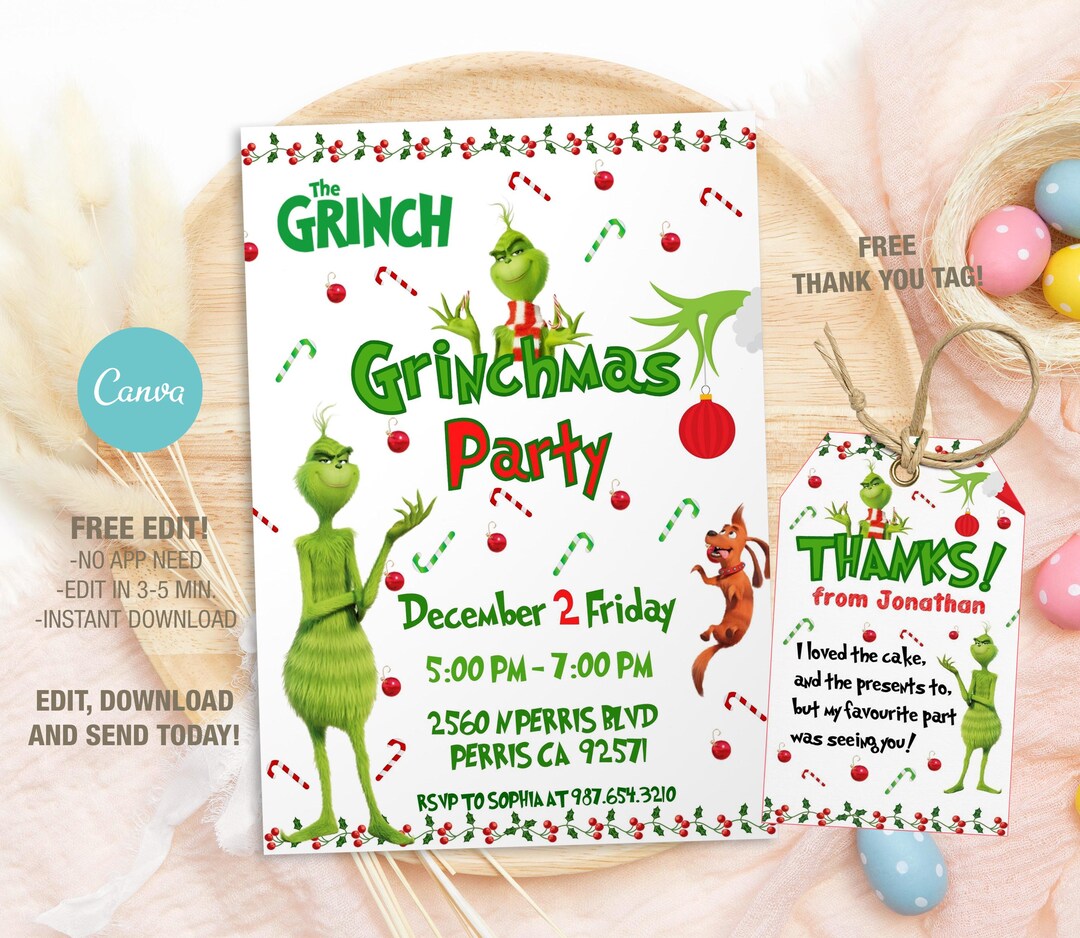 Editable the Grinch Party Birthday Invitation Template, Printable ...