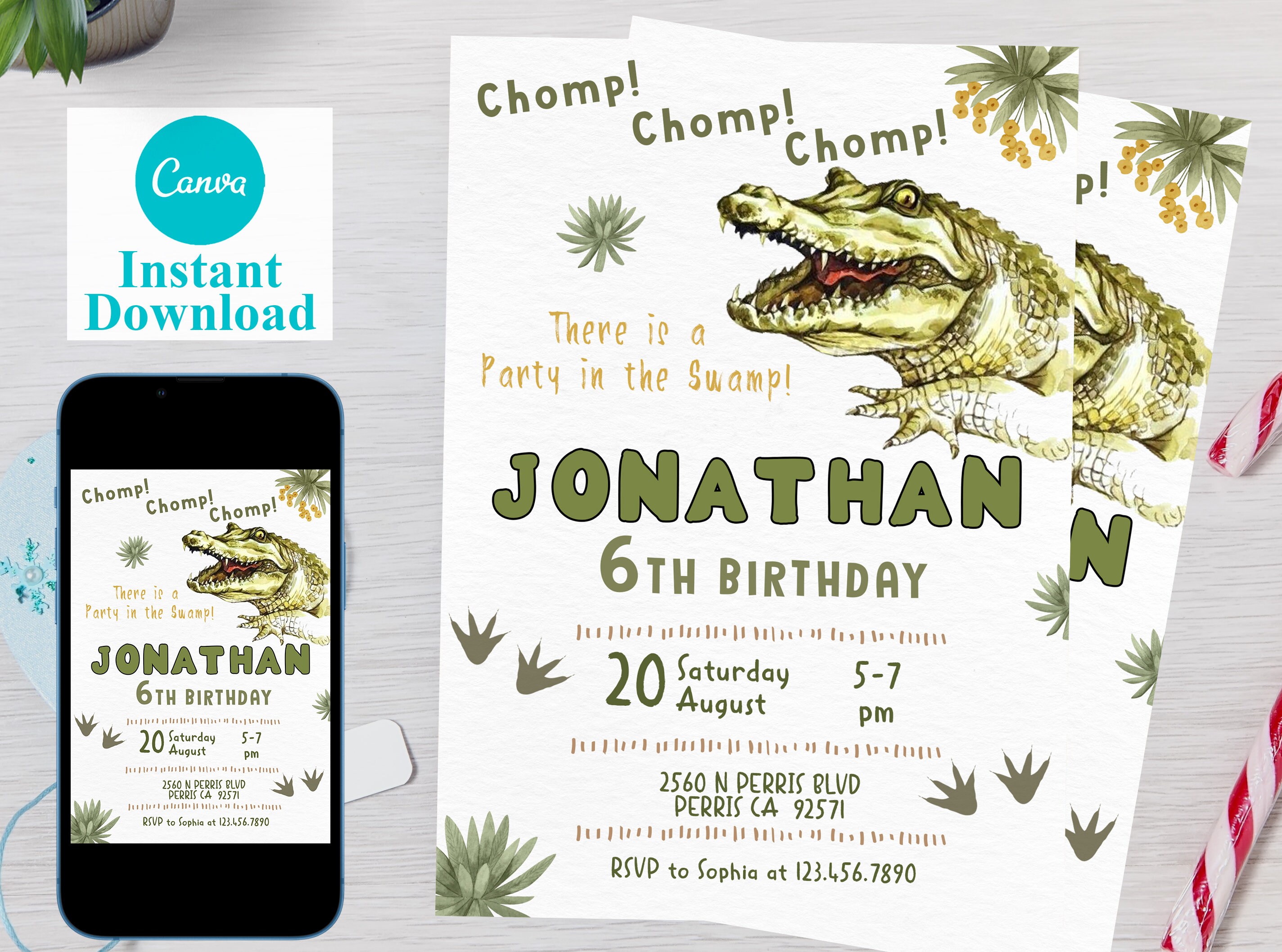 Editable Crocodile Birthday Invitation Template, Printable Birthday ...