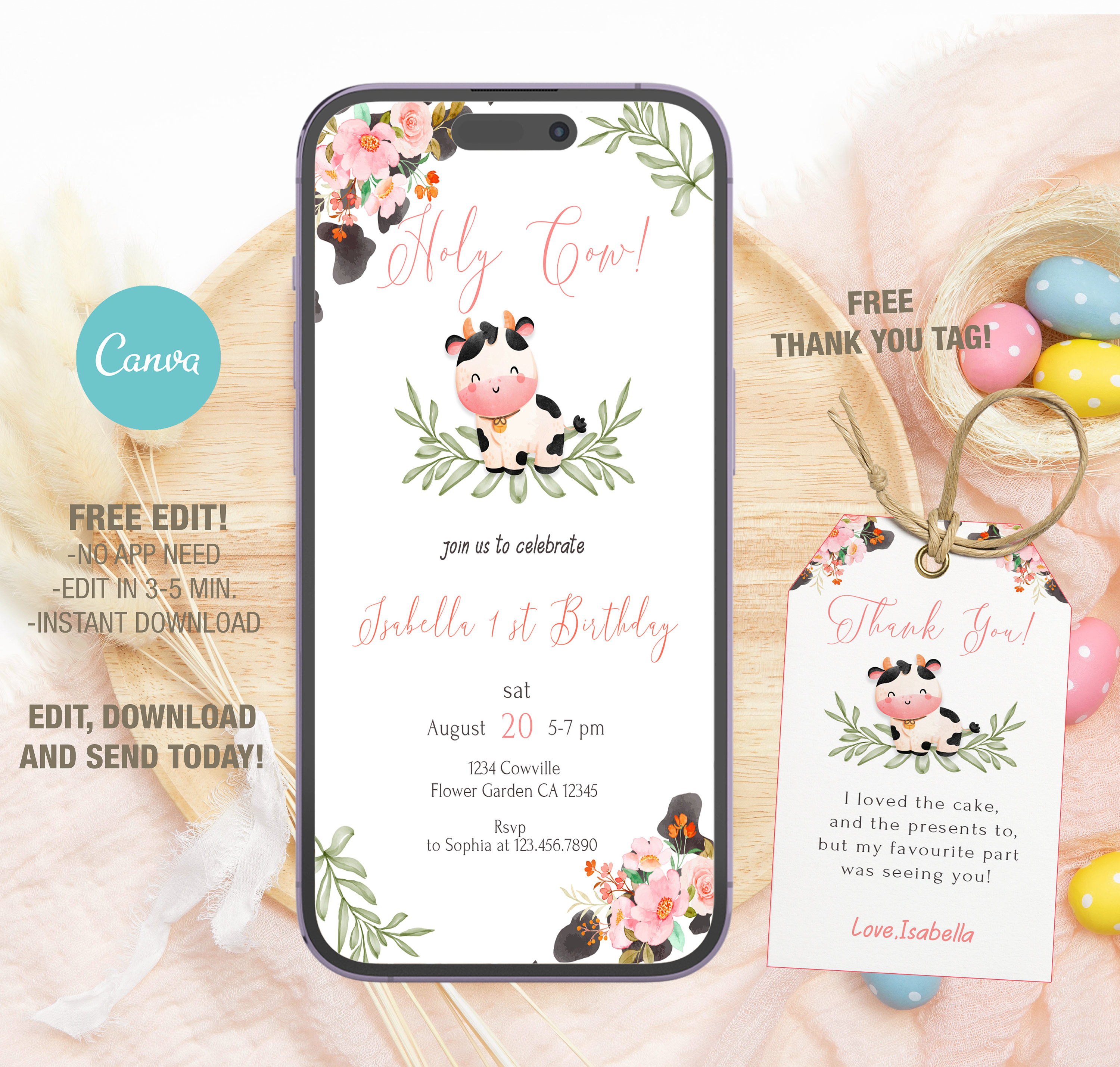 Editable Holy Cow Mobile Birthday Invitation Template, Birthday Party ...