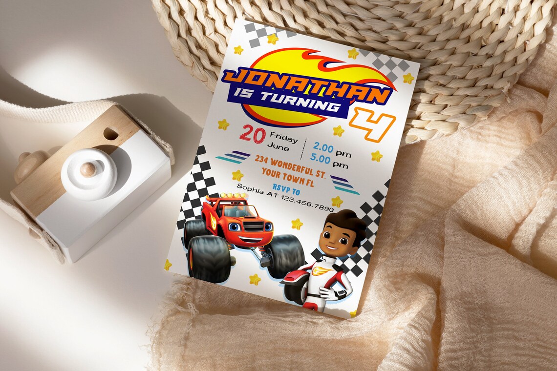 Editable Blaze and the Monster Machines Birthday Invitation Template ...
