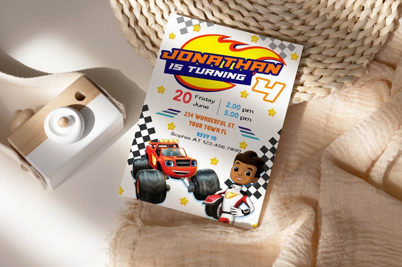 Editable Blaze and the Monster Machines Birthday Invitation Template ...