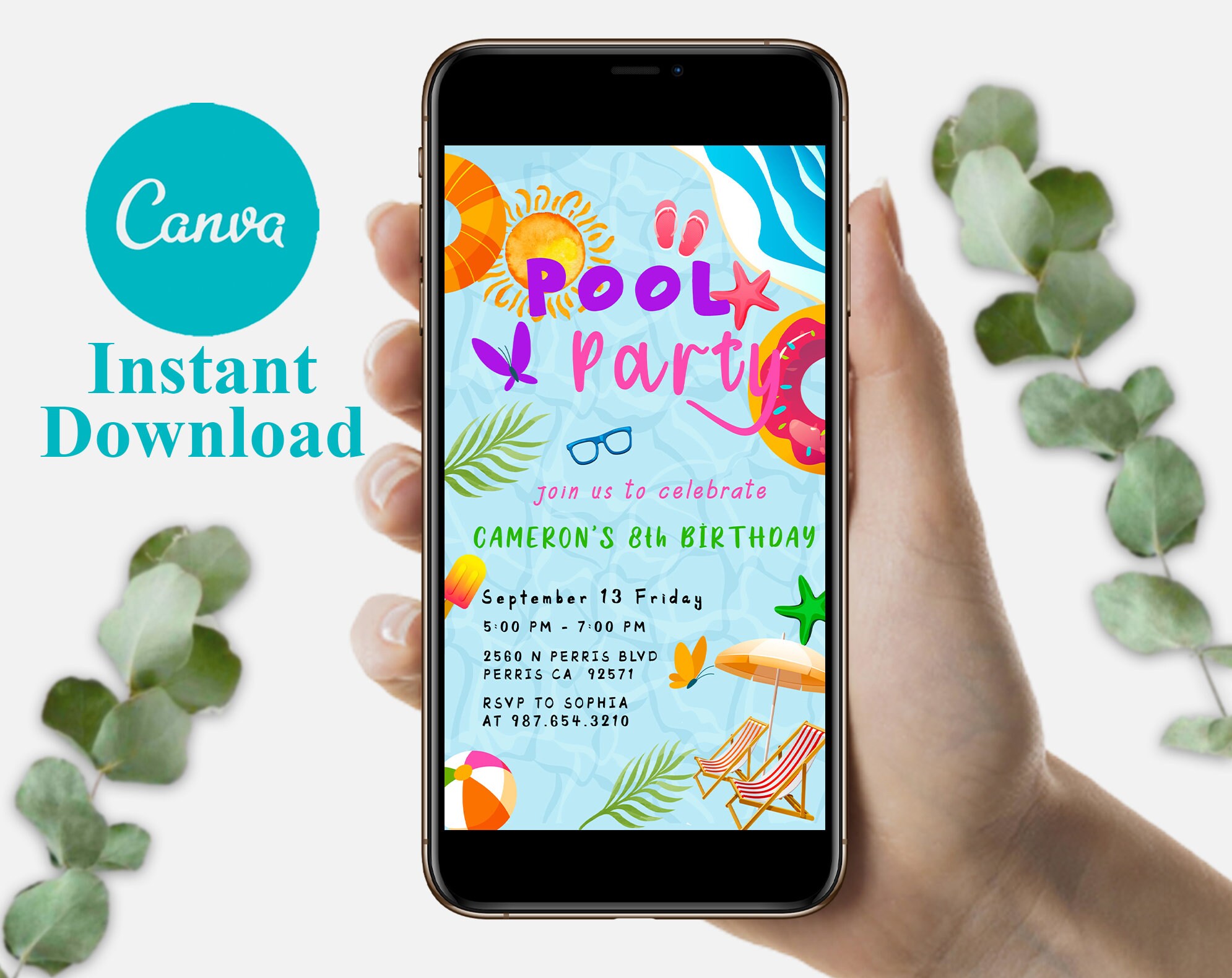 Editable Mobile Pool Party Birthday Invitation Template, Birthday Party ...