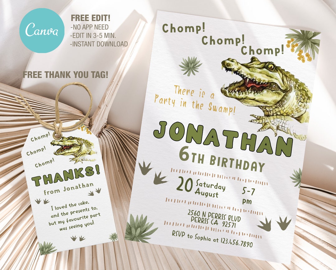Editable Crocodile Birthday Invitation Template, Printable Birthday ...