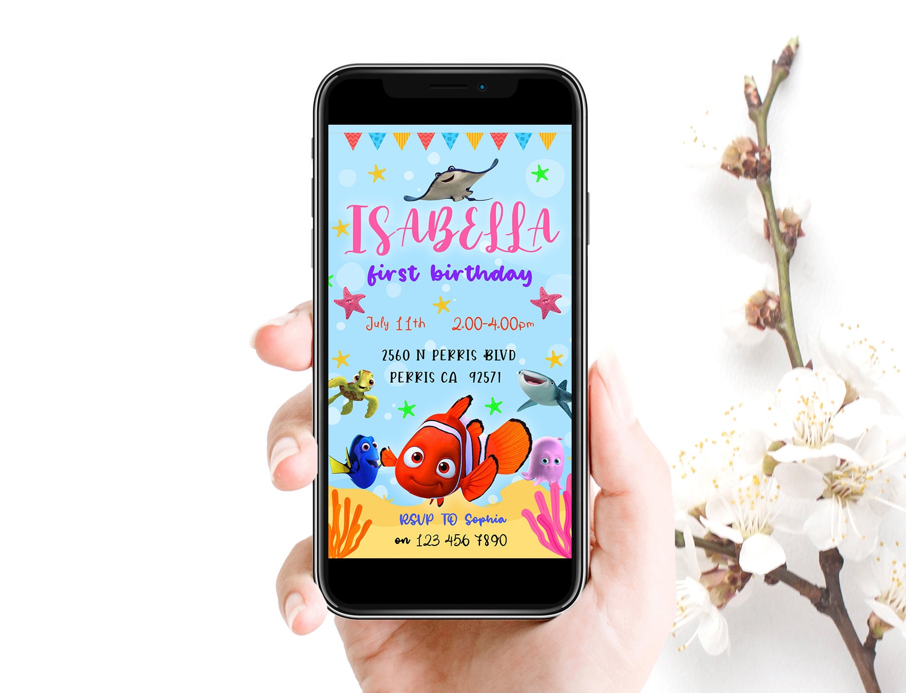 Editable Mobile Finding Nemo Birthday Invitation Template, Birthday ...