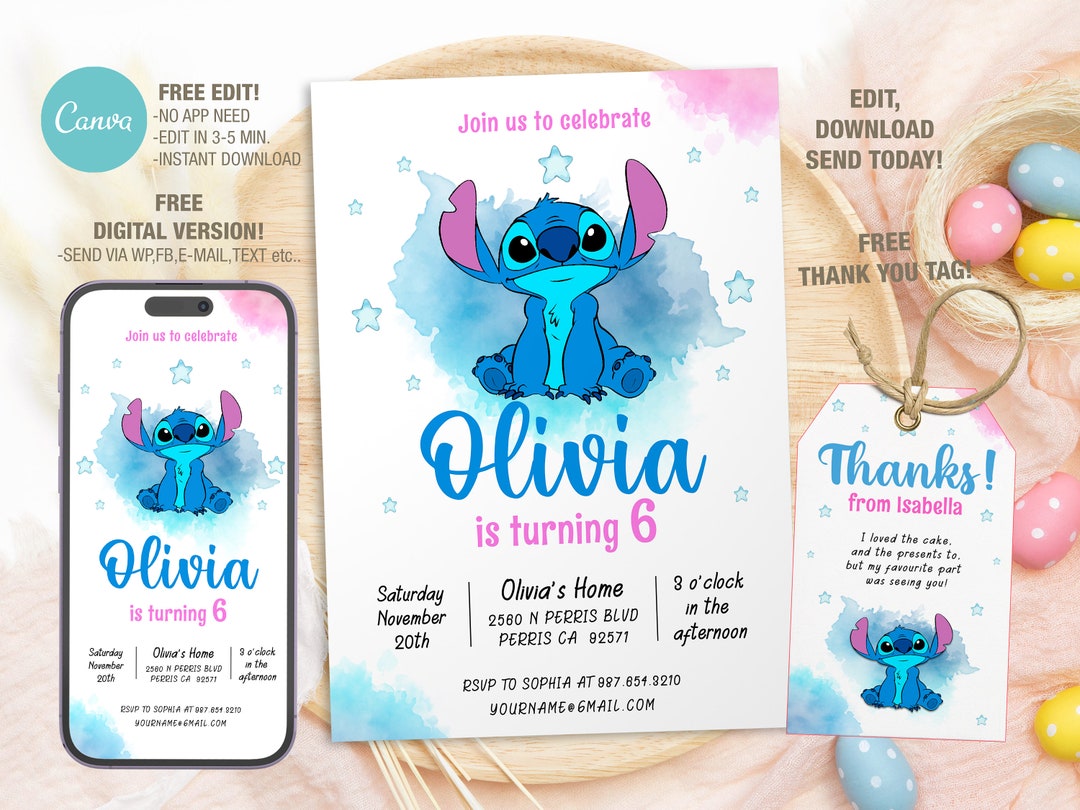 Editable Stitch Birthday Invitation Template, Printable Birthday Party ...