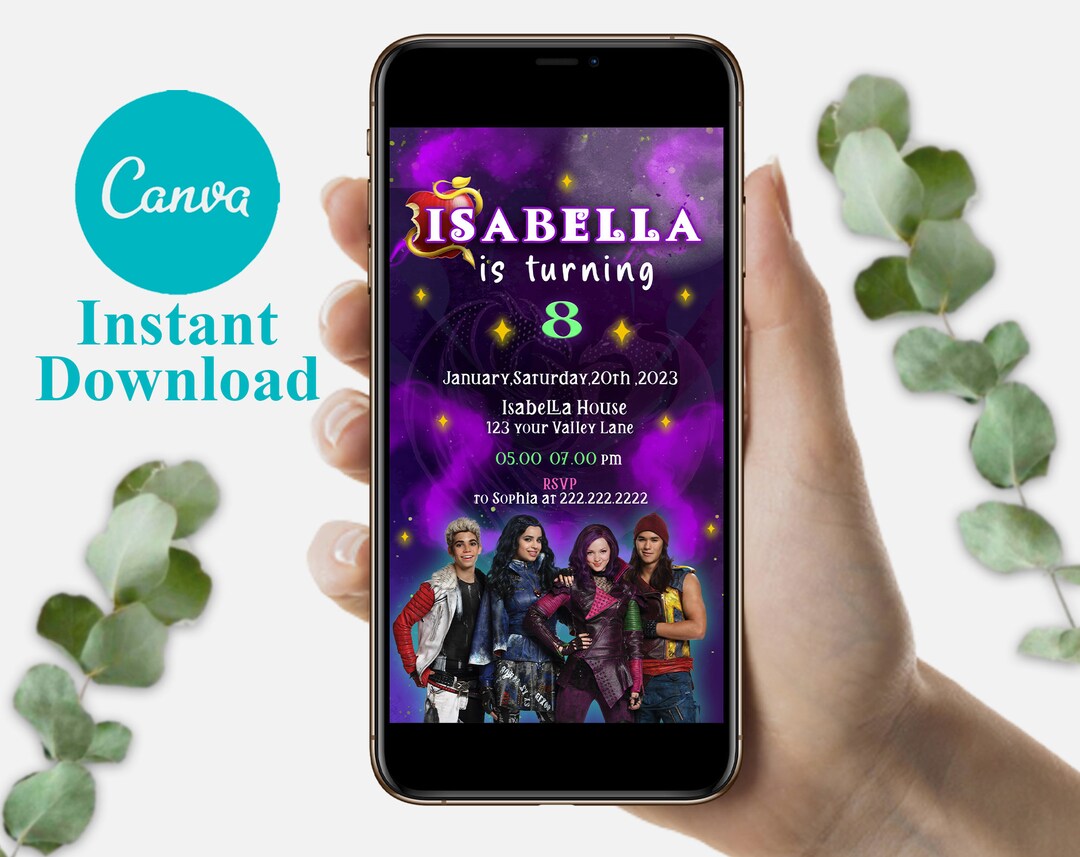 Editable Mobile Descendants Birthday Invitation Template, Birthday ...
