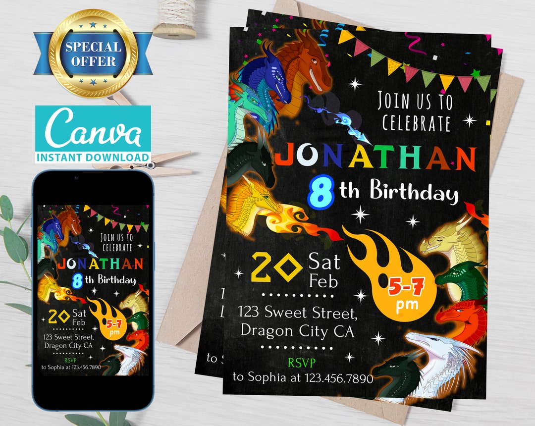 Wings of Fire Birthday Invitation Template, Kids Party (digital) - Etsy