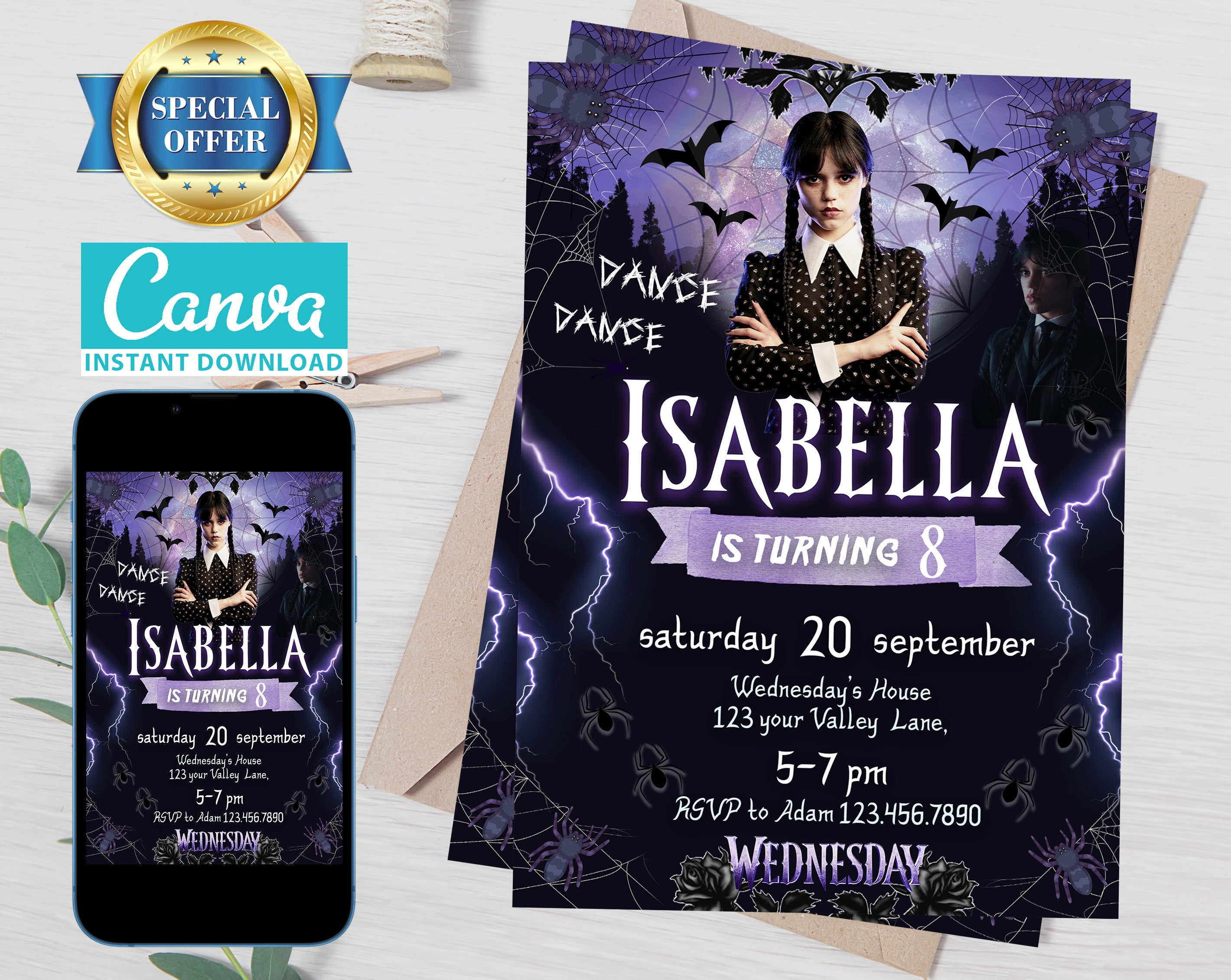 Editable Wednesday Birthday Invitation Template, Printable Wednesday ...