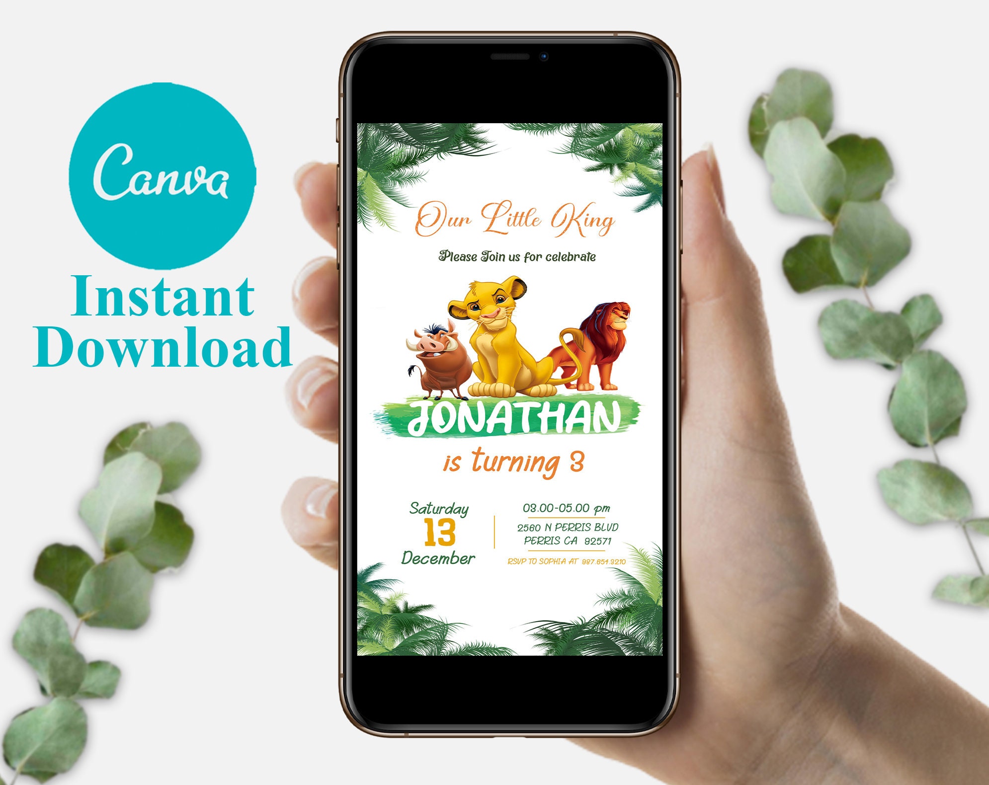 Editable Mobile Lion King Birthday Invitation Template, Birthday Party ...
