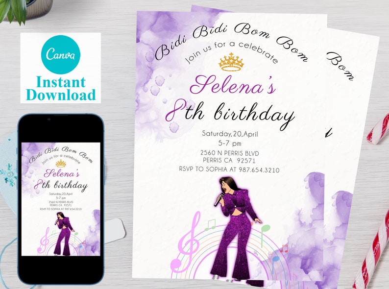 Editable Selena Birthday Invitation Template, Printable Birthday Party ...