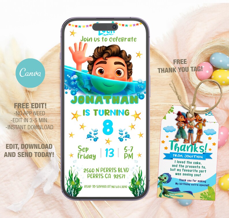 Editable Luca Birthday Invitation Template, Kids Party Invite (digital ...