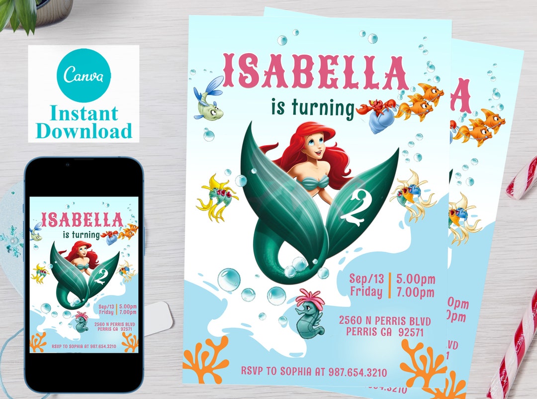 Ariel Birthday Invitation Template, Little Mermaid Party (digital) - Etsy