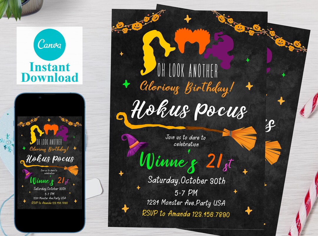 Editable Hocus Pocus Birthday Invitation Template, Printable Birthday ...
