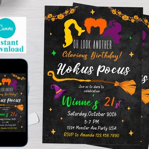 Editable Hocus Pocus Birthday Invitation Template, Printable Birthday Party Invitations, Digital ...