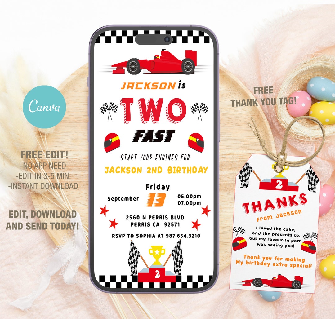 Editable Mobile Two Fast Birthday Invitation Template, Birthday Party ...