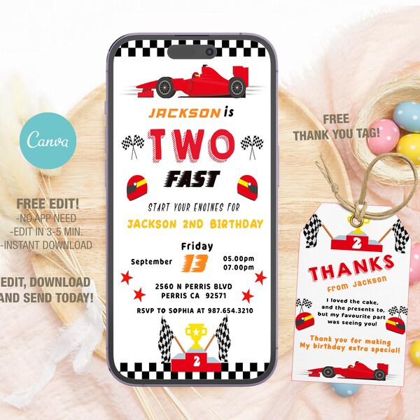 Two Fast Birthday Invitation - Etsy