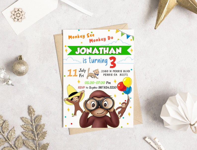 Editable Curious George Birthday Invitation Template, Printable ...