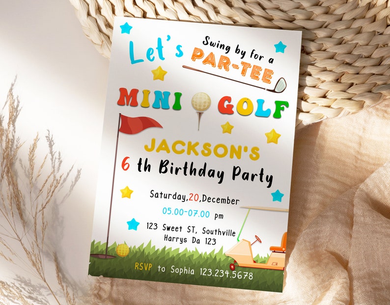 Editable Mini Golf Birthday Invitation Template, Printable Birthday Party Invitations, Digital ...
