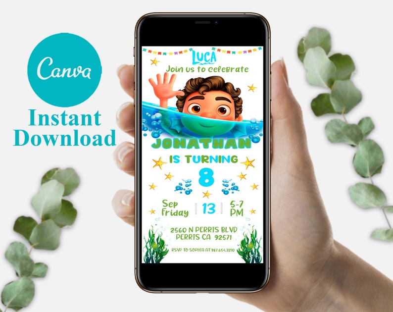 Editable Luca Birthday Invitation Template, Kids Party Invite (digital ...