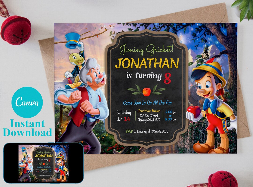 Pinocchio Birthday Invitation Template, Kids Party (digital) - Etsy