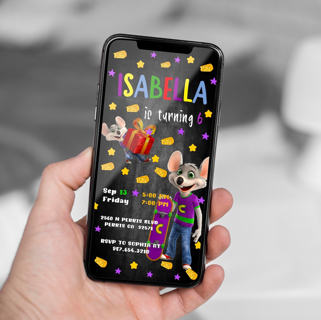 Editable Chuck E Cheese Mobile Birthday Invitation Template, Birthday ...